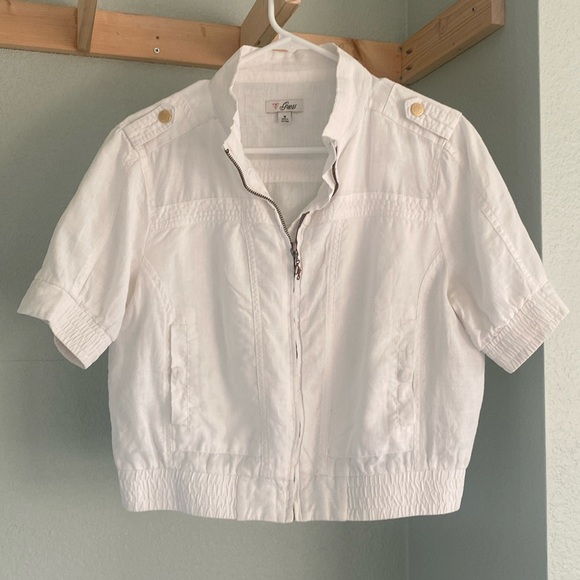 Guess | Jackets & Coats | Guess White Short Sleeve Linen Jacket With ...